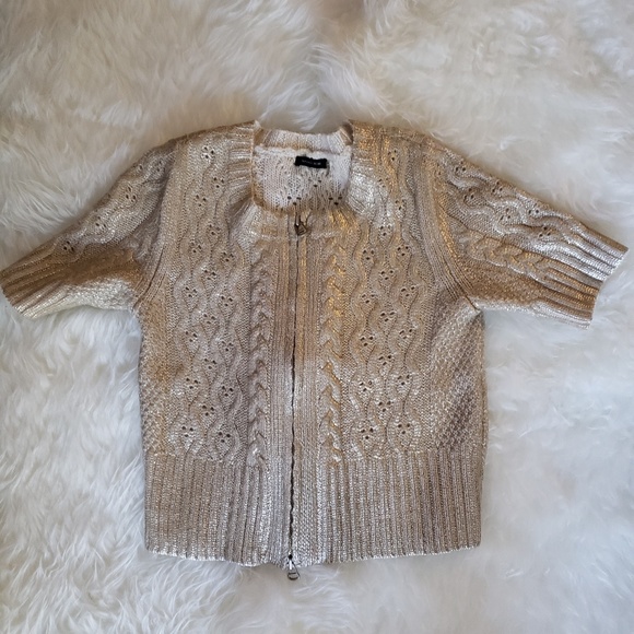 Magaschoni | Sweaters | Magaschoni Gold Metallic Cardigan | Poshmark